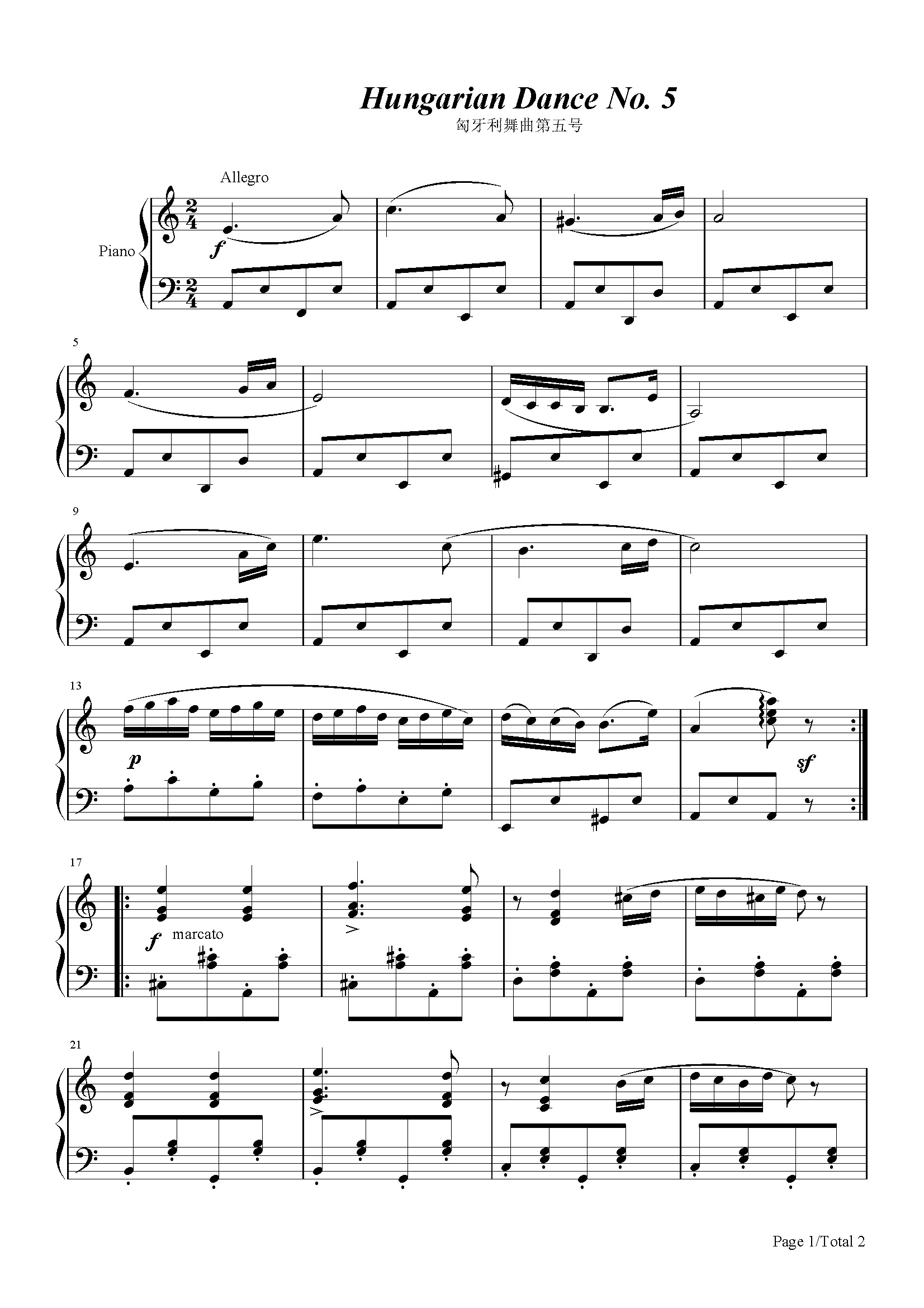 匈牙利舞曲第五号钢琴谱 勃拉姆斯 C调 古典钢琴谱五线谱独奏谱 钢琴谱 钢琴五线谱 钢琴简谱 钢琴弹唱谱 钢琴声乐正谱 钢琴视频教程—牛牛钢琴
