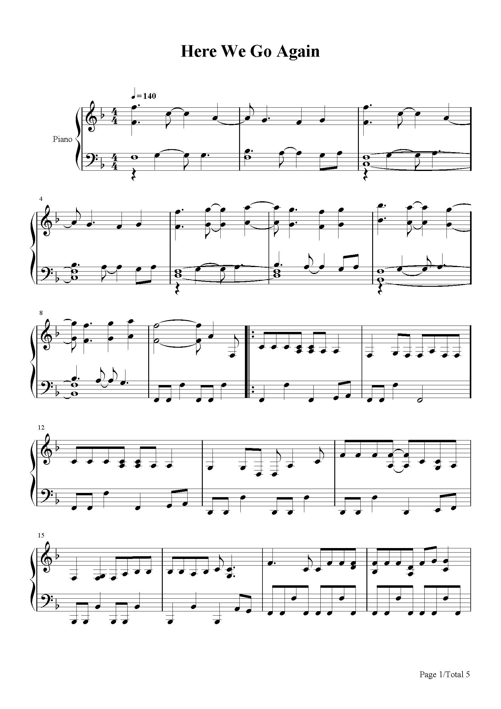 Here We Go Again钢琴谱demi Lovatof调 流行钢琴谱五线谱独奏谱钢琴谱钢琴五线谱钢琴简谱钢琴弹唱谱钢琴
