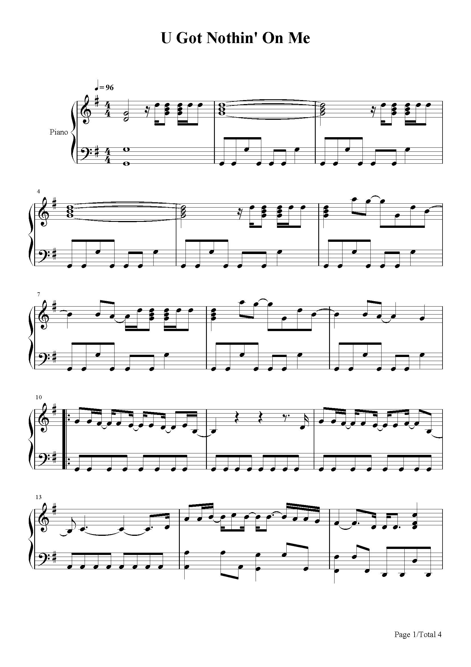 U Got Nothin On Me钢琴谱 Demi Lovato G调 流行钢琴谱五线谱独奏谱 钢琴谱 钢琴五线谱 钢琴简谱 钢琴弹唱谱