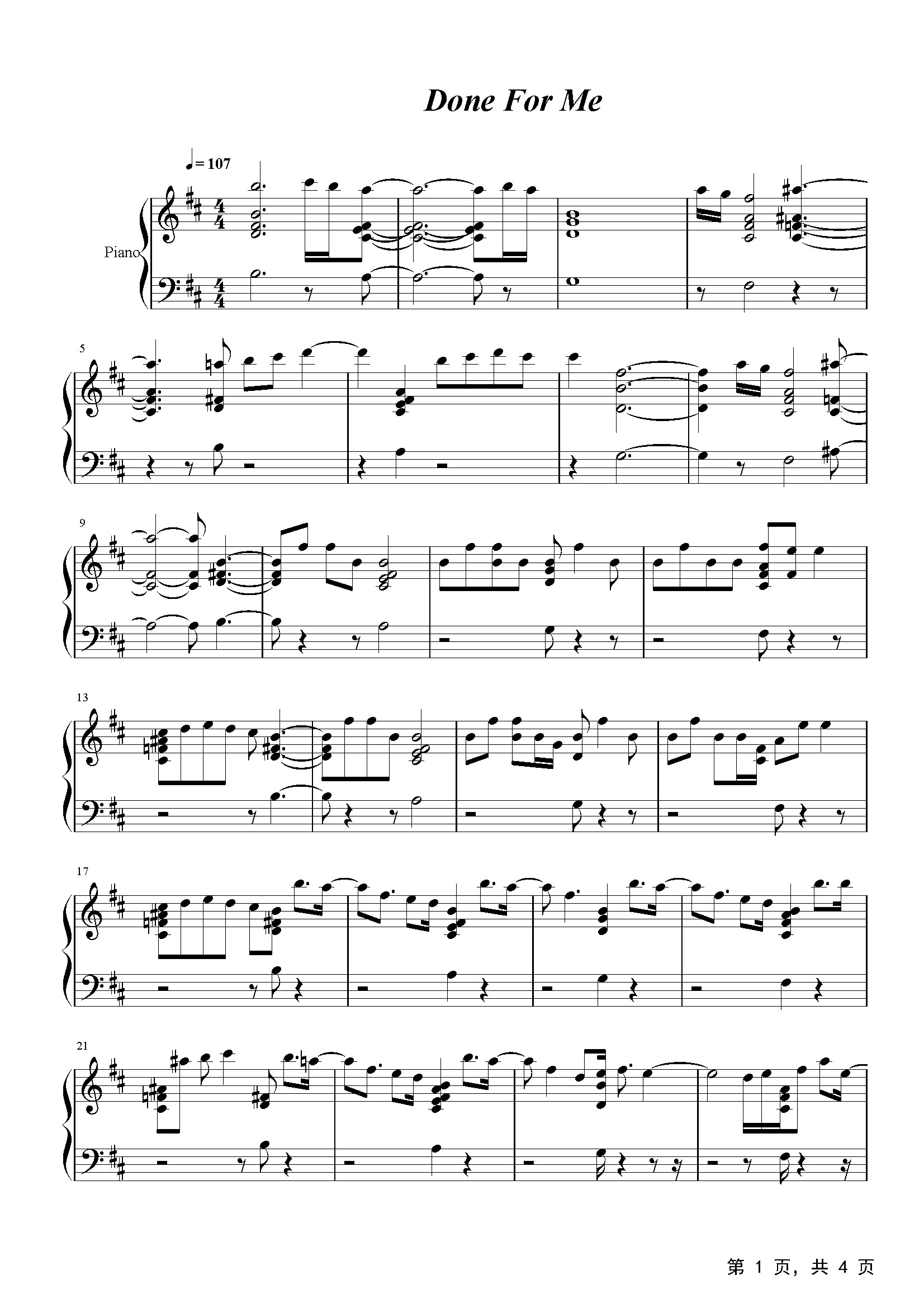 Doneforme钢琴谱charlie Puth Kehlanid调流行钢琴谱五线谱独奏谱钢琴谱钢琴五线谱钢琴简谱钢琴弹唱谱