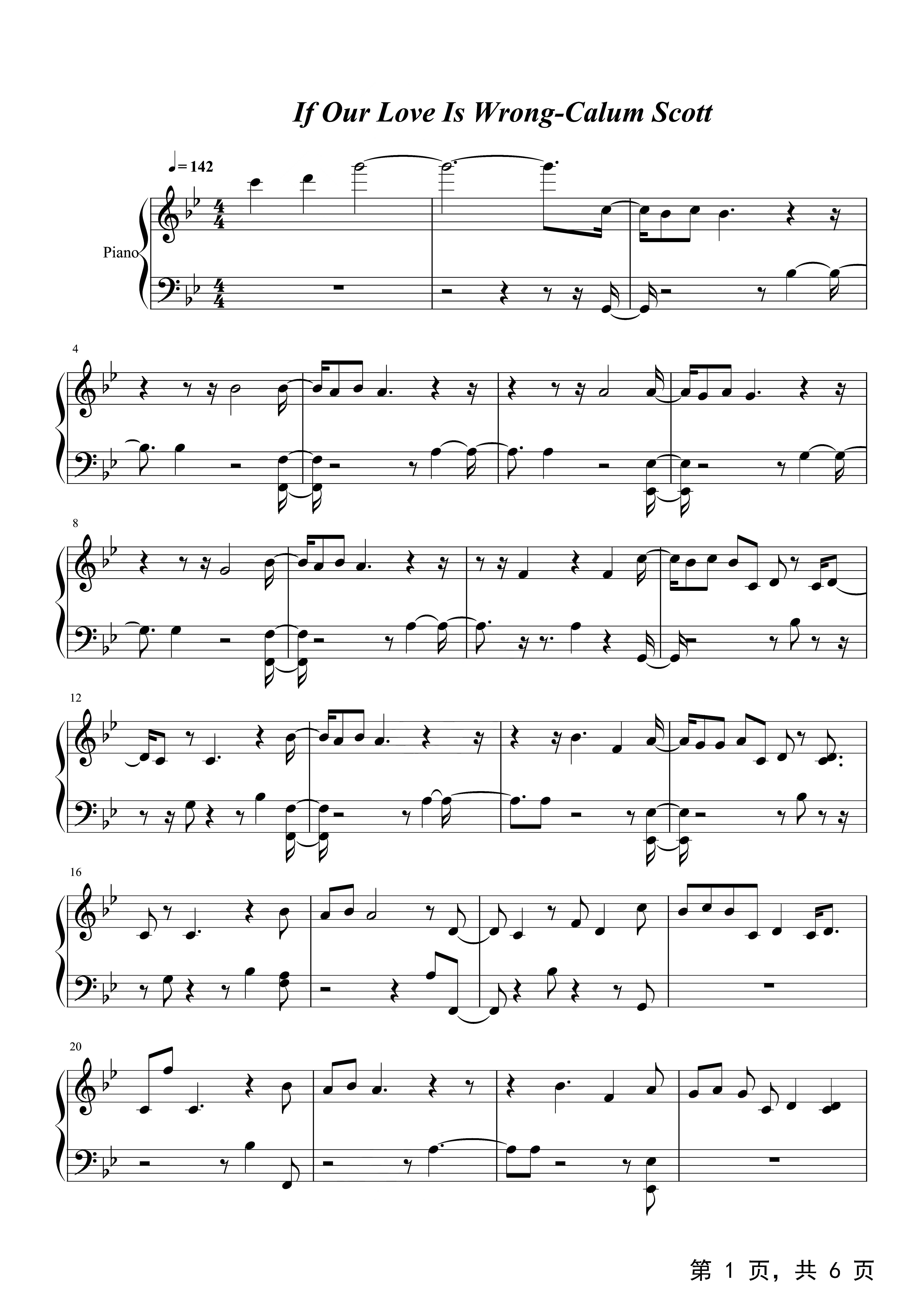 If Our Love Is Wrong Calum Scott钢琴谱calum Scottb调流行钢琴谱五线谱独奏谱钢琴谱钢琴