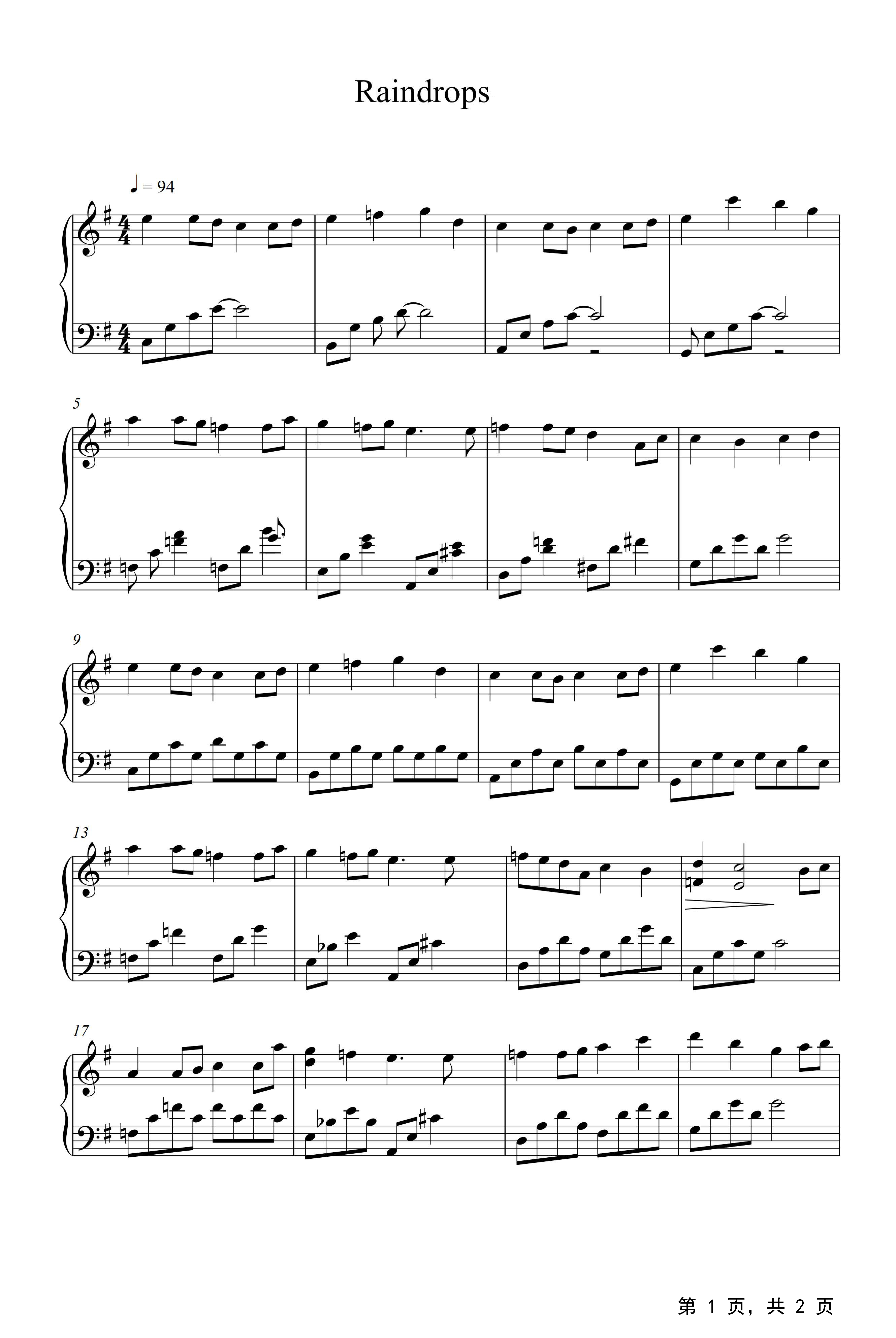 Raindrops钢琴谱_金允_G调_流行钢琴谱五线谱独奏谱_钢琴谱|钢琴五线谱|钢琴简谱|钢琴弹唱谱|钢琴声乐正谱|钢琴视频教程—牛牛钢琴