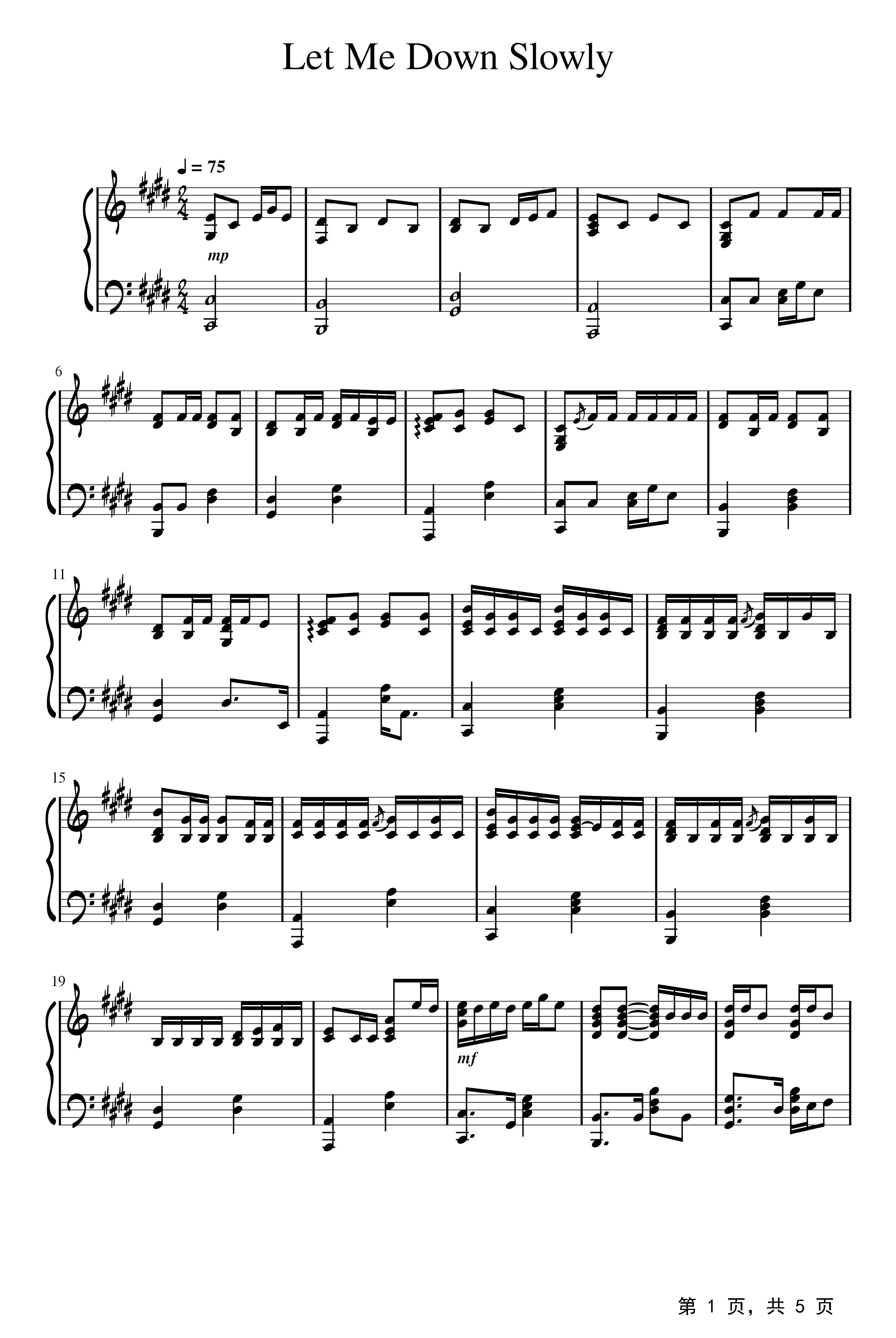 Let Me Down Slowly钢琴谱alec Benjamine调流行钢琴谱五线谱独奏谱钢琴谱钢琴五线谱钢琴简谱钢琴弹唱谱