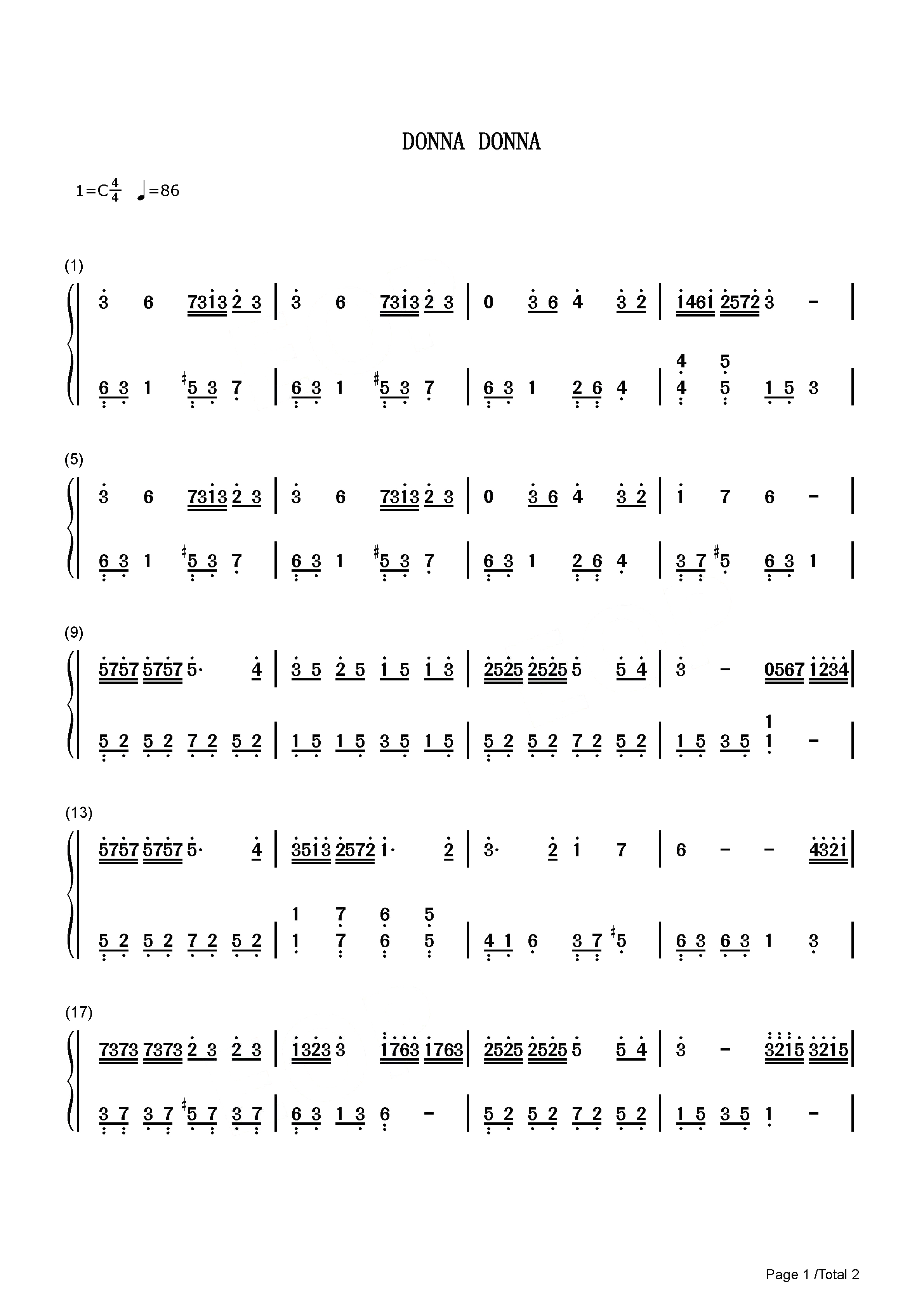 Donna-Donna-Dona-Dona钢琴谱_Joan Baez__流行钢琴双手简谱_钢琴谱|钢琴五线谱|钢琴简谱|钢琴弹唱谱|钢琴声乐正谱|钢琴视频教程—牛牛钢琴