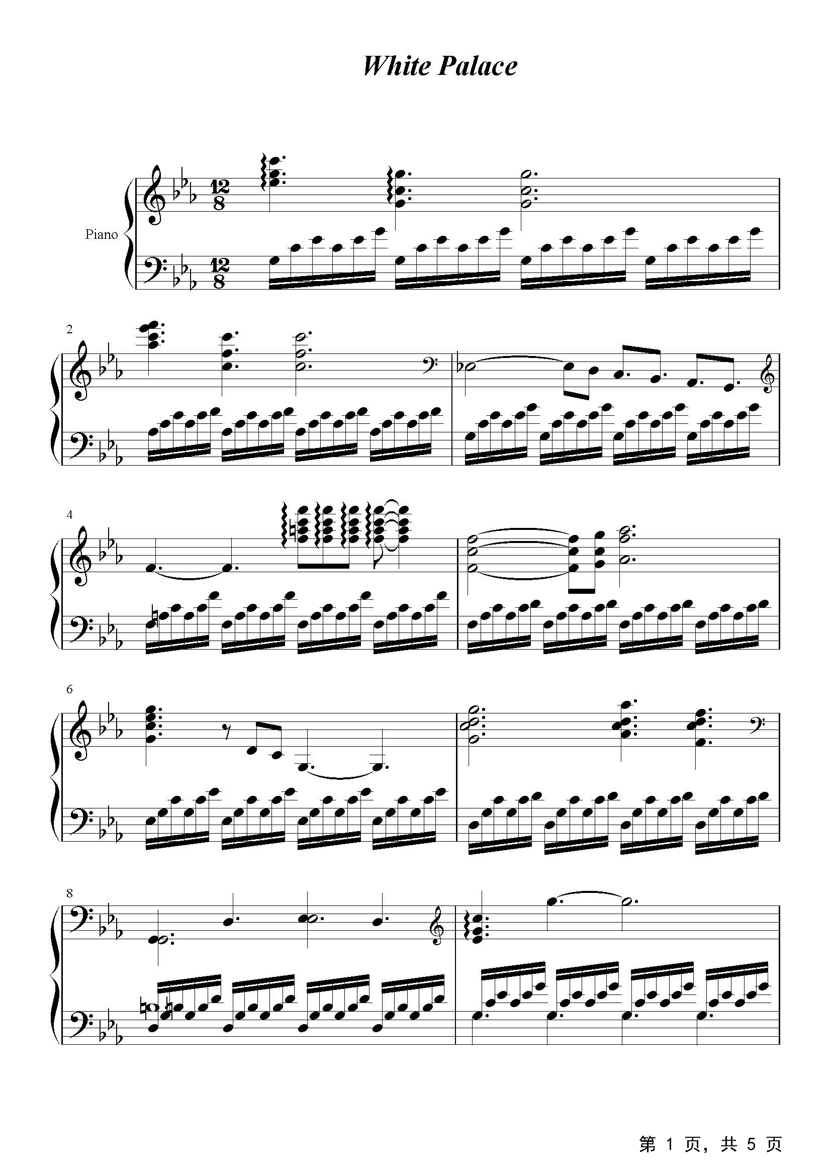 White Palace钢琴谱christopher Larkin降e调流行钢琴谱五线谱独奏谱钢琴谱钢琴五线谱钢琴简谱钢琴弹唱谱