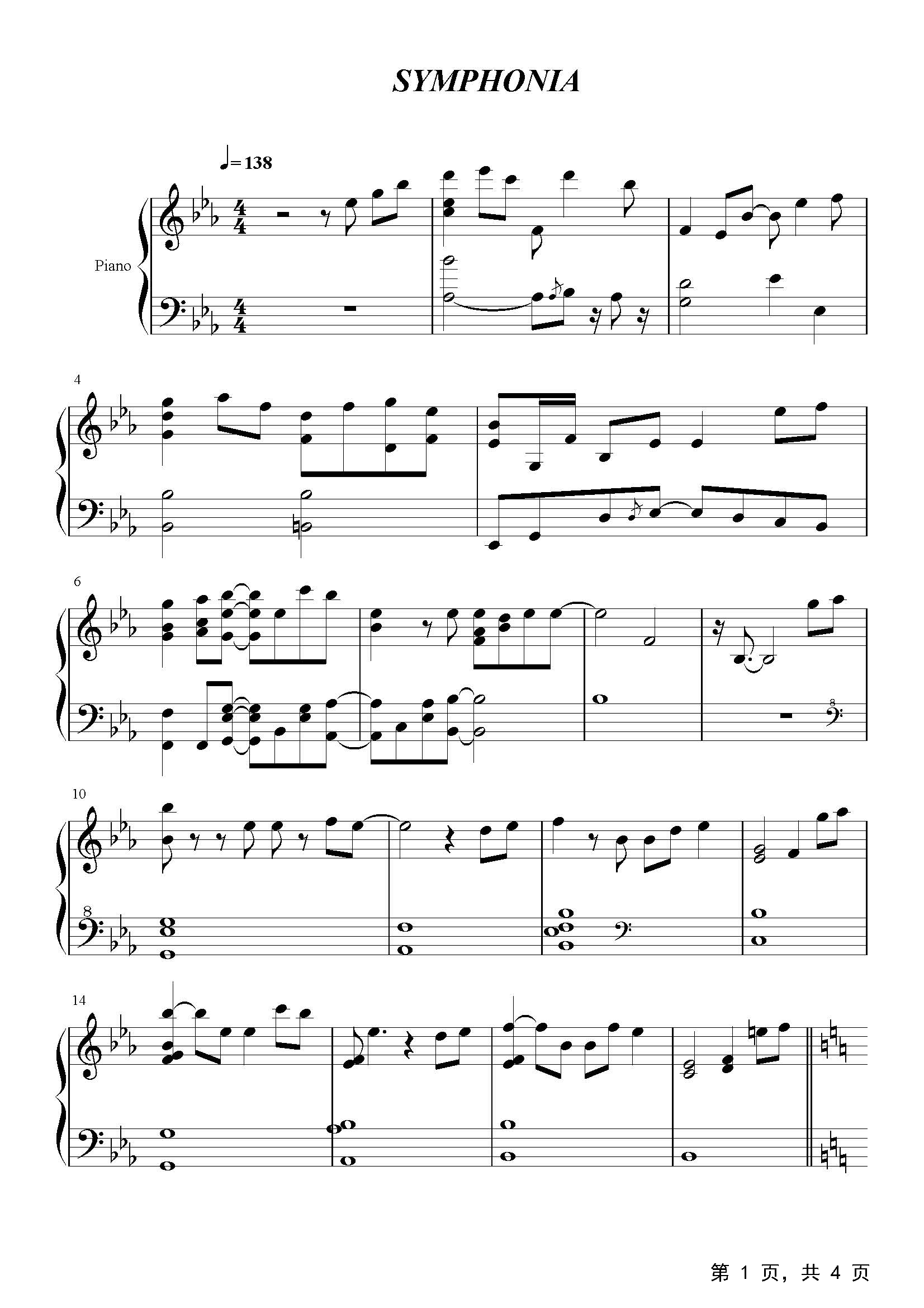 Symphonia钢琴谱中岛美嘉降e调流行钢琴谱五线谱独奏谱钢琴谱钢琴五线谱钢琴简谱钢琴弹唱谱钢琴声乐正谱钢琴视频教程—牛牛钢琴