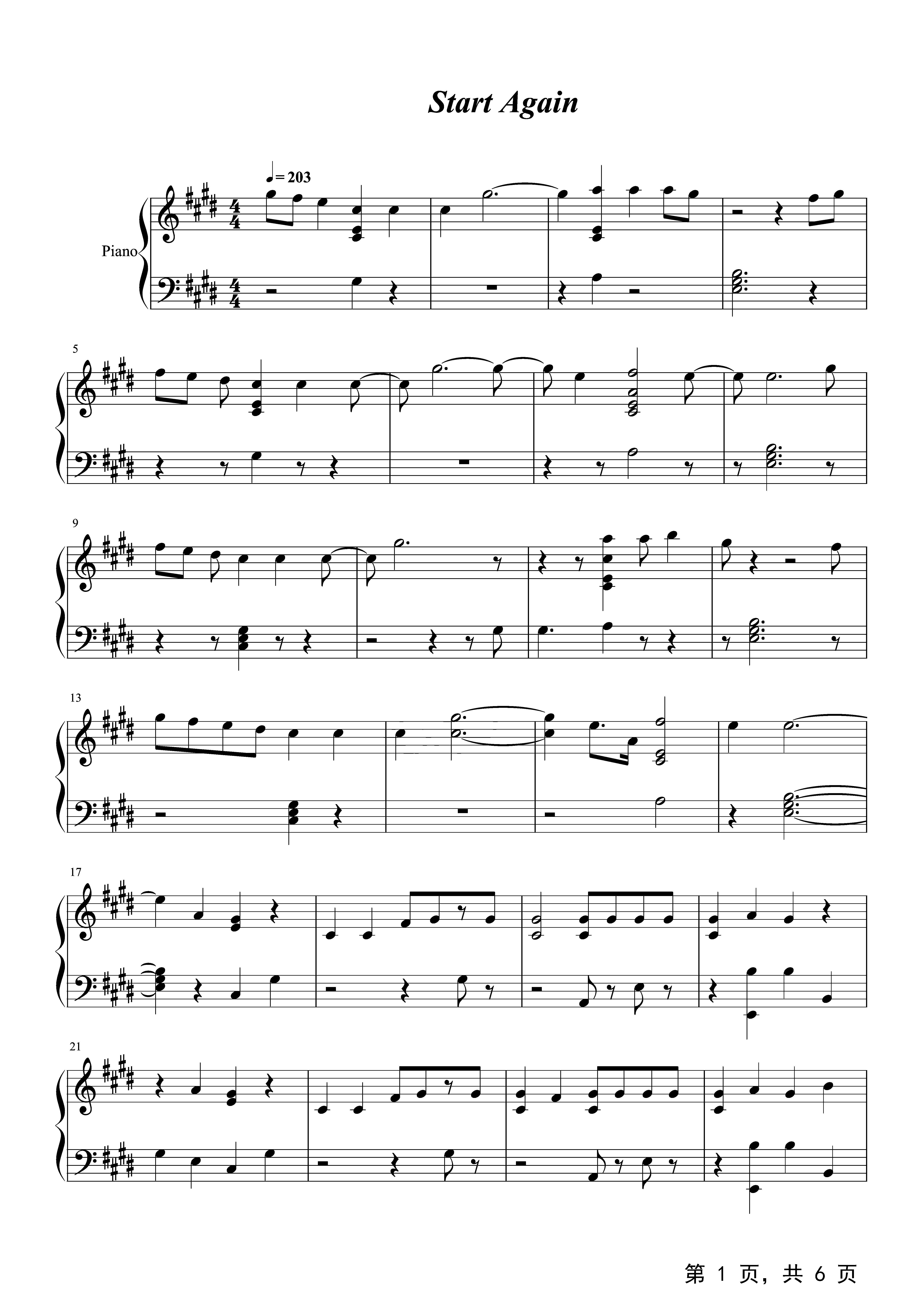 Start again钢琴谱_OneRepublic Logic_E调_流行钢琴谱五线谱独奏谱_钢琴谱|钢琴五线谱|钢琴简谱|钢琴弹唱谱|钢琴声乐正谱|钢琴视频教程—牛牛钢琴