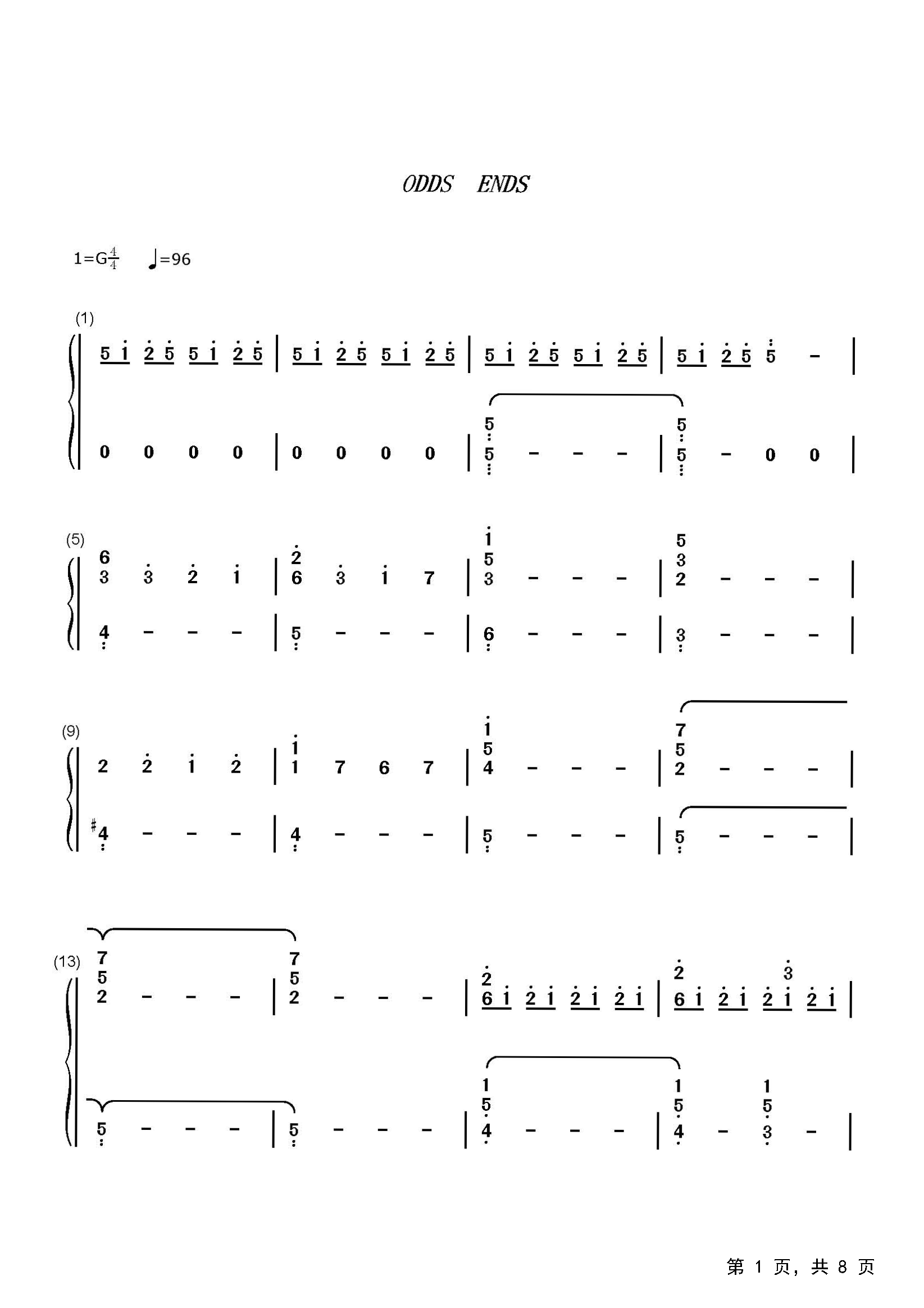 ODDS_ENDS钢琴谱_初音未来_G调_流行钢琴双手简谱_钢琴谱|钢琴五线谱|钢琴简谱|钢琴弹唱谱|钢琴声乐正谱|钢琴视频教程—牛牛钢琴