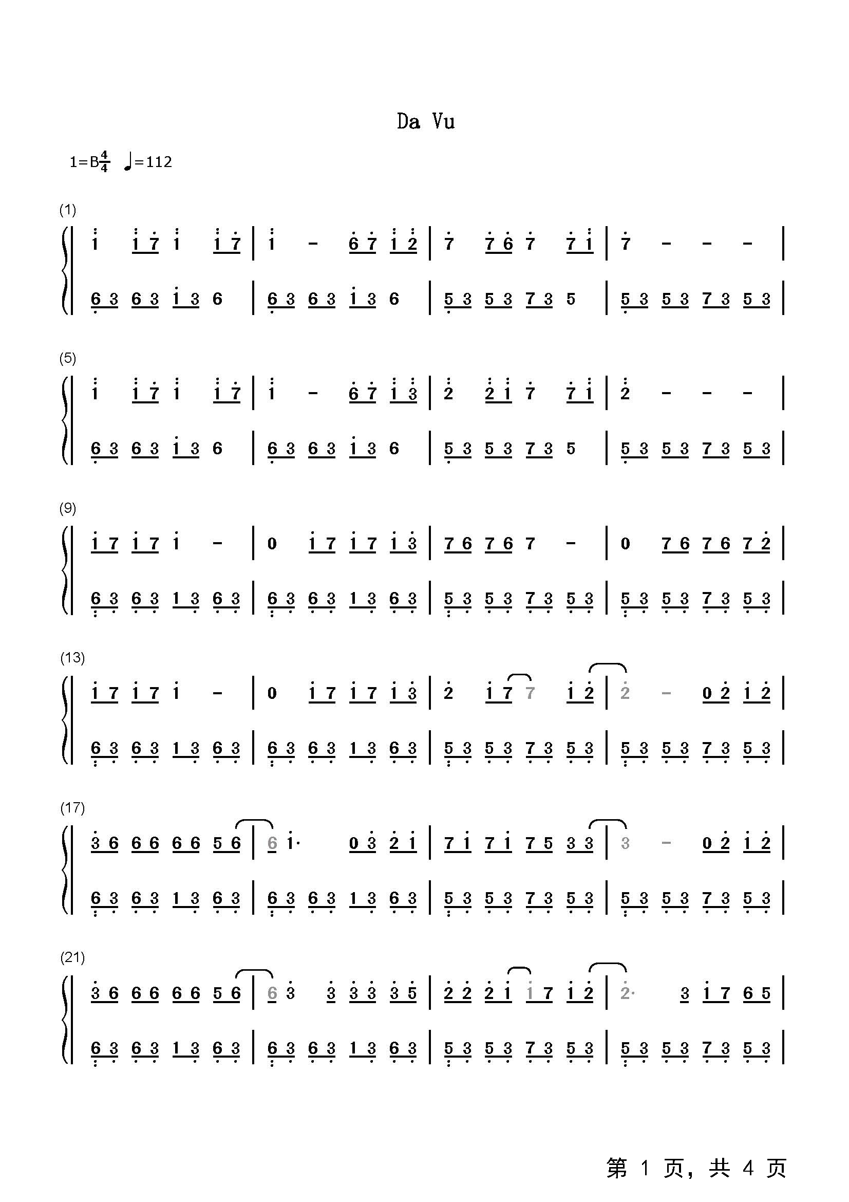 Da Vu钢琴谱_Tăng Duy Tan_B调_流行钢琴双手简谱_钢琴谱|钢琴五线谱|钢琴简谱|钢琴弹唱谱|钢琴声乐正谱|钢琴视频教程—牛牛钢琴