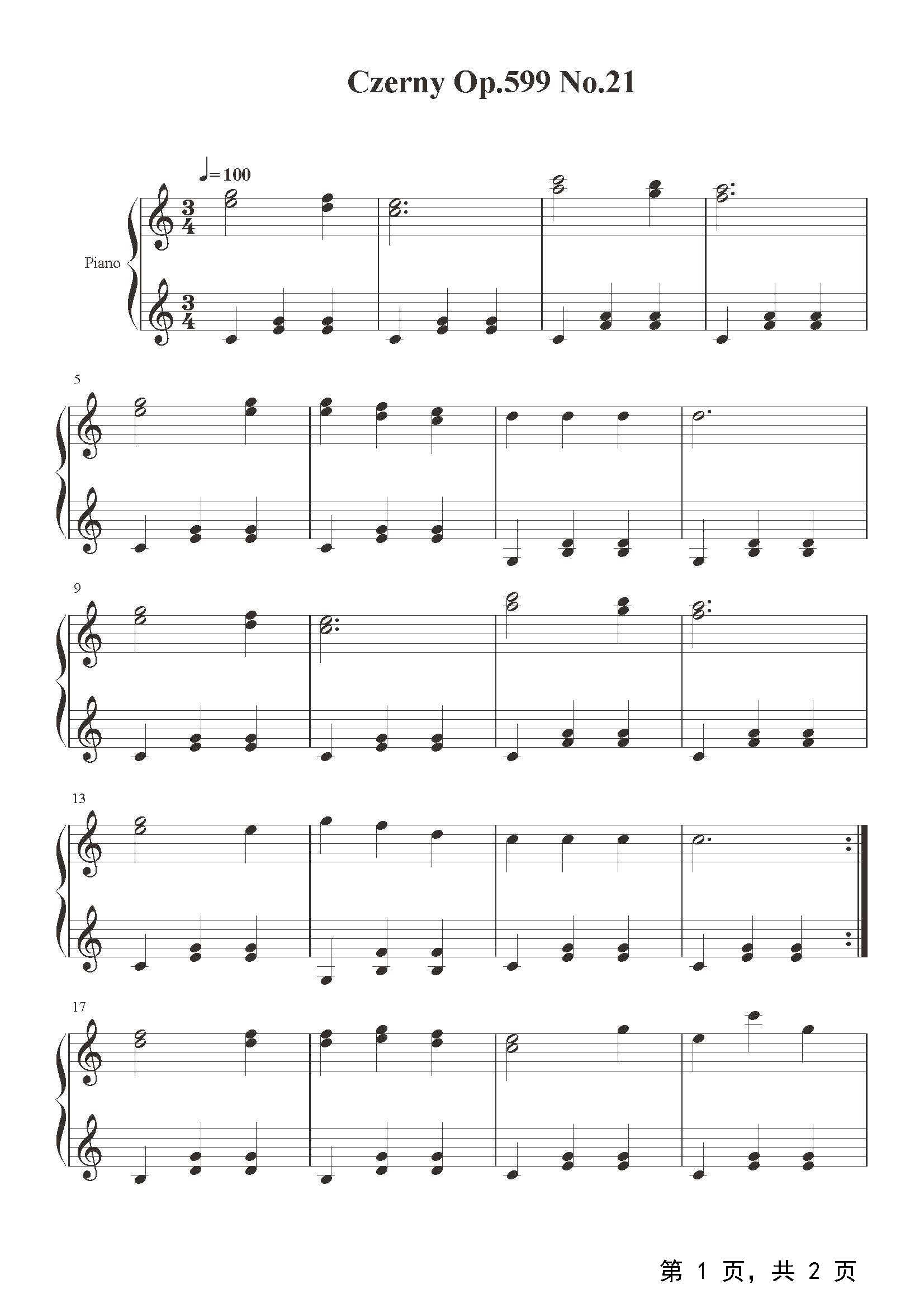 车尔尼练习曲作品599 021钢琴谱车尔尼c调钢琴谱五线谱独奏谱钢琴谱钢琴五线谱钢琴简谱钢琴弹唱谱钢琴声乐正谱钢琴视频教程—牛牛钢琴