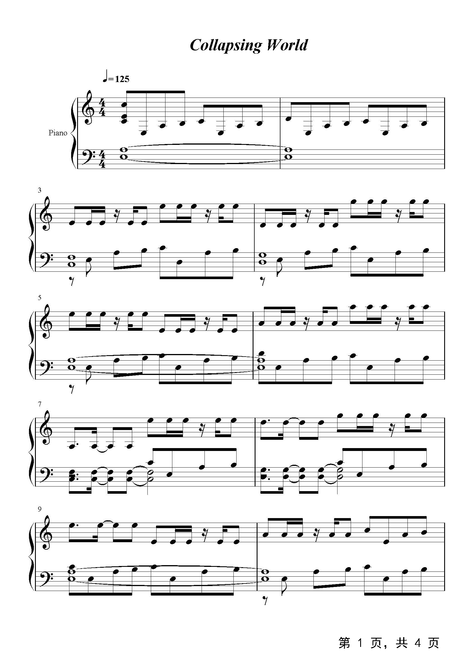 Collapsing World钢琴谱_Lightscape_C调_流行钢琴谱五线谱独奏谱_钢琴谱|钢琴五线谱|钢琴简谱|钢琴弹唱谱|钢琴声乐正谱|钢琴视频教程—牛牛钢琴